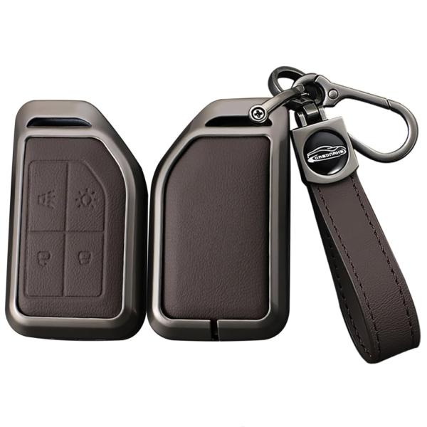 商品名: ontto キーフォブカバー ボルボトラックキーリモートカーキーケース対応 メタルとレザーキープロテクター Volvo FH16 Cargo 555 FMカーアクセサリー対応 傷防止キーシェル ブラウン ontto Key Fob...