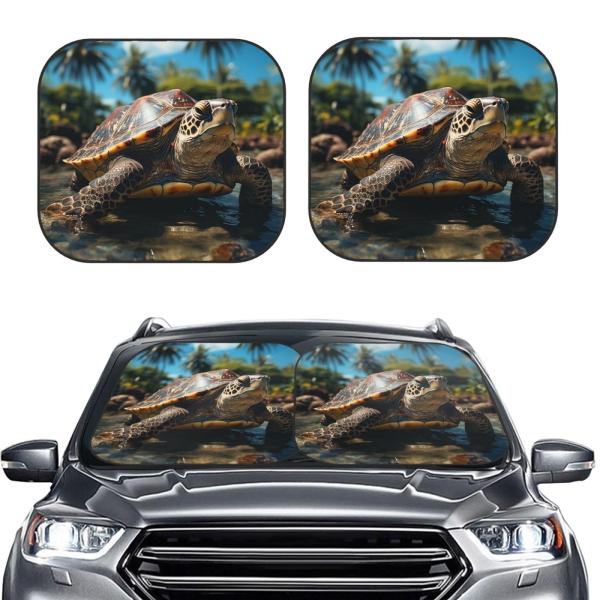 商品名:  Windshield Sun Shade 2-Piece Big Turtle and Palm Trees Foldable Car Front Window Sunshades Sun Visor Folding Sunsh...