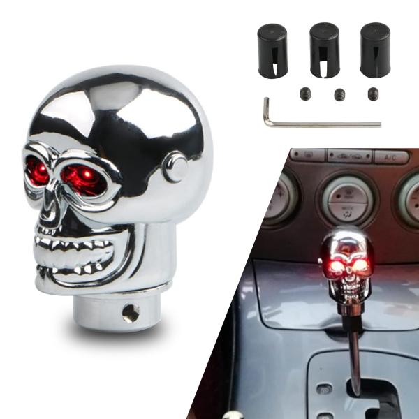 商品名: getfay スカルカーシフトノブギアカバー 1パック マニュアル車両シフトヘッド LEDライト付き 1.69インチ x 2.67インチ 防水メタルシフター アダプター3個付き ほとんどの車にユニバーサルデコレーション (シルバー...
