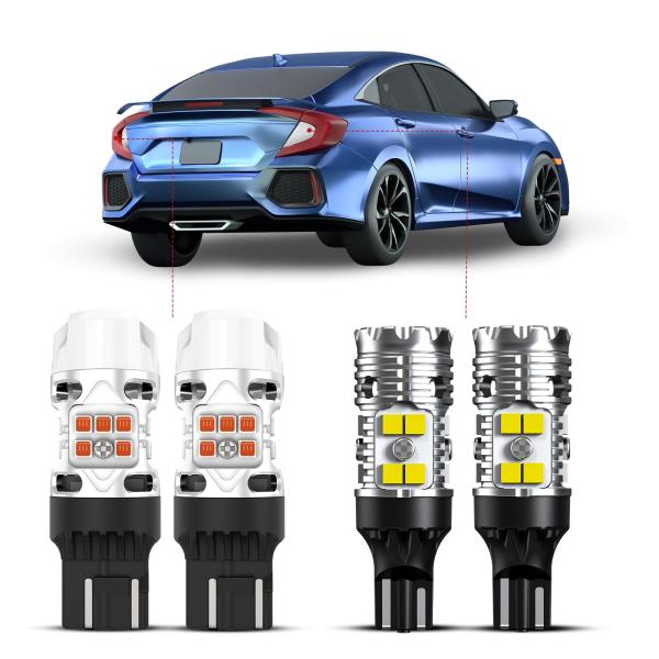 商品名: LASFIT T3-7443A+T-T15 2016-2024-ホンダシビック用 LASFIT T3 7440 7443 LED Bulb Amber Rear Turn Signal 921 Reverse Lights 912...
