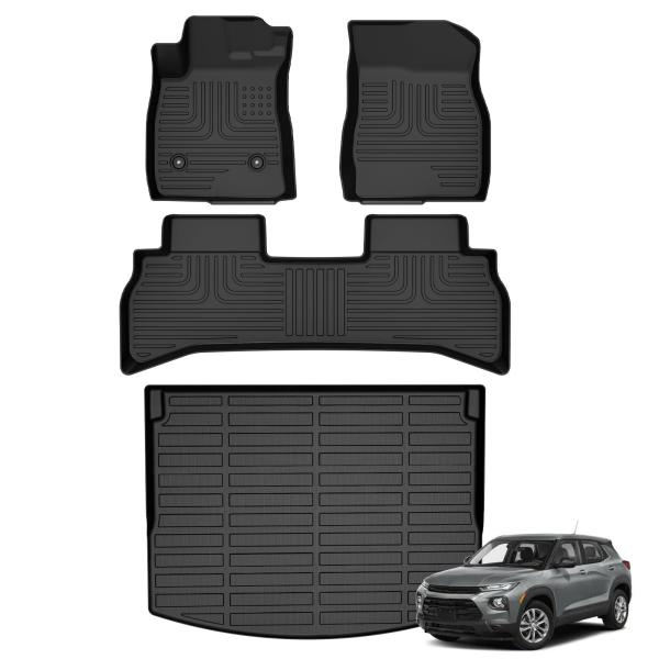 商品名: AZYT フロアマット &amp; カーゴライナー シボレー トレイルブレイザー FWD 2021-2025用 (アッパーデッキポジションのカーゴトレイ) 全天候型 自動車 TPE 滑り止め フロアライナー アクセサリー (カーマ...