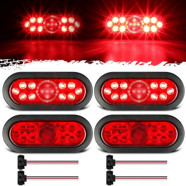 商品名: Partsam 4x 楕円形 LED トレーラーライト 6インチ ストップブレーキ ウインカー リアテールランプ レッドレンズ 15LED 反射板付き 12V IP67 防水 密閉型フラッシュマウント 3ピンプラグ 水密ワイヤー ...