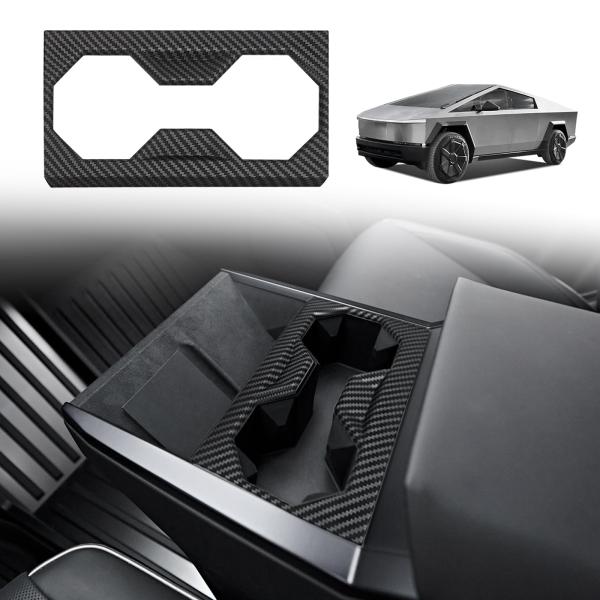 商品名: BestEvMod センターコンソールカップホルダー トリムカバーパネル 装飾カバーステッカー ABS素材 2023-2024年 Tesla Cybertrack インテリアアクセサリー対応 (マットカーボンファイバーパターン) ...