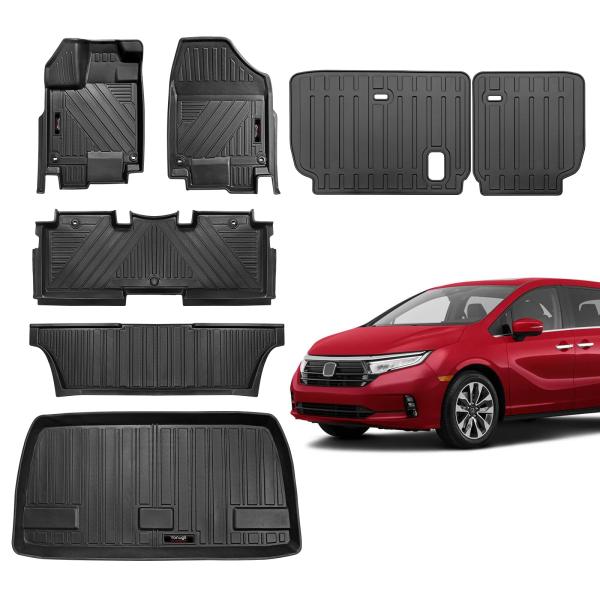 商品名:  for 2018-2024 2025 Honda Odyssey Mini Passenger Van Floor Mats 3 Row Trunk Cargo Liners and Backrest Mat Full Set ...