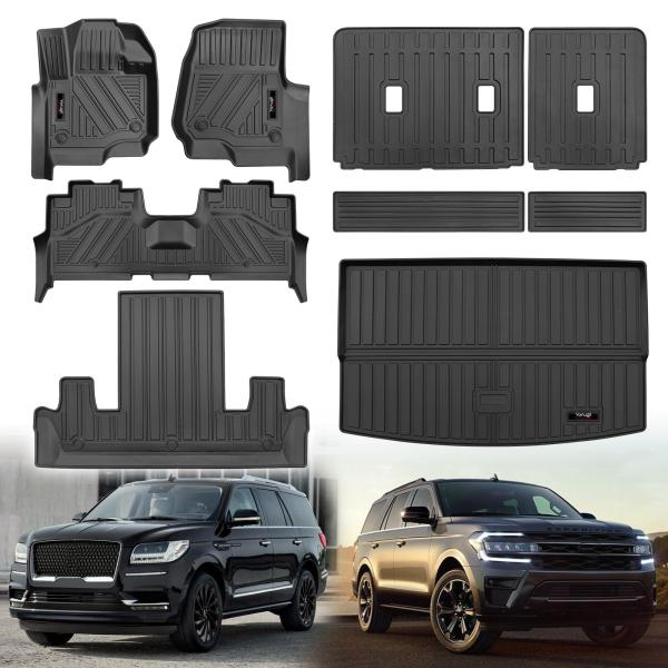 商品名: 2018-2024 フォード エクスペディション マックス/リンカーン ナビゲーター L 7 人乗り フロアマット 3列 トランクカーゴライナー 背もたれマットセット TPE 保護マットアクセサリー (7シートのみ、MAXまたはL...