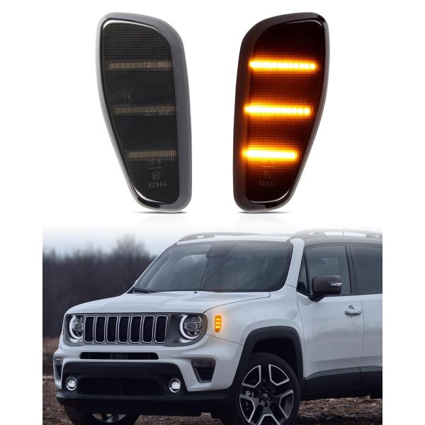 商品名:  PWOBVZ LED Side Marker Lights for Jeep Renegade 2015 2016 2017 2018 2019 2020 2021 2022 2023, Smoked Lens Amber Fr...