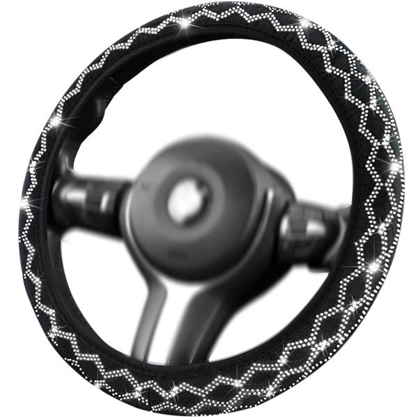商品名: BEIQITONG 波形ホワイトダイヤモンドハンドル BEIQITONG Elastic Stretch Bling Steering Wheel Cover, Prong Setting Curve Bling Diamond ...