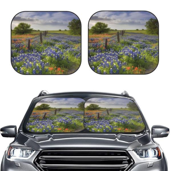 商品名:  2-Piece Car Windshield Sun Shade Foldable Front Window Sunshade Texas Bluebonnets Scenery Window Sun Visor Protect...