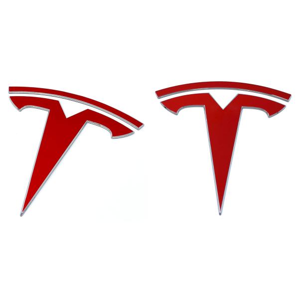 商品名: カスタムカットグラフィックビニールロゴラップ、TeslaモデルY用、スタンダードラップ、2個セット(グロスレッド) Custom Cut Graphics Vinyl Logo Wrap for Tesla Model Y, St...