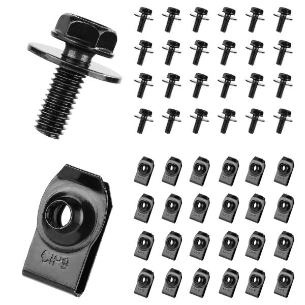 商品名:  NQEUEPN 50pcs Automotive Body Bolts and U-Nut Clamp Kit, Metal Bumper Fender U Retainer Car Hood Bolts Engine Spla...