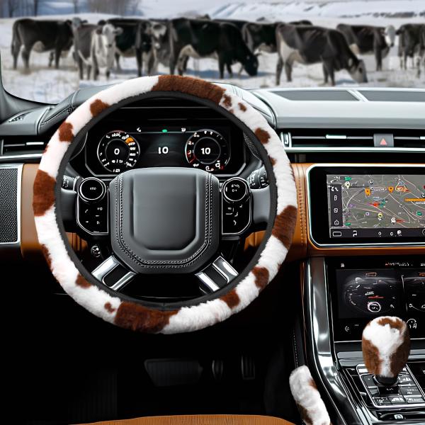 商品名: BubabyZZ 3個 牛柄ハンドルカバー ふわふわ オートキュート毛皮のような牛柄 ハンドブレーキ&amp;シフトギアカバー ユニバーサル ソフト 暖かい 車内アクセサリー レディース メンズ (ブラウン) BubabyZZ 3...