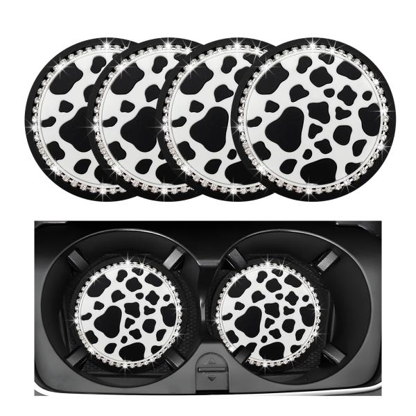 商品名: Yourkar 牛プリント カーカップコースター 4個 2.75インチ 滑り止め 自動車カップホルダーインサートコースター 滑り止めキラキラカップマット 花柄 ユニバーサルインテリア カーアクセサリー (牛柄) Yourkar 4...