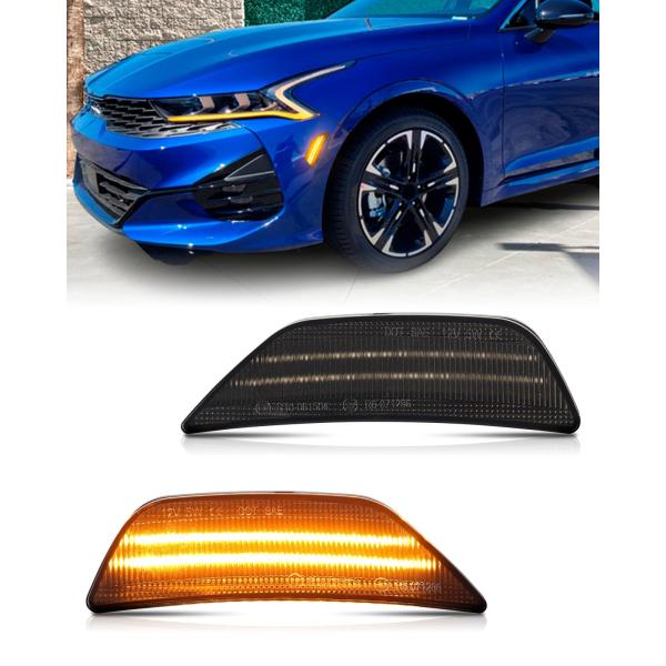 商品名:  PWOBVZ Full LED Front Bumper Side Marker Lights for Kia 2021 2022 2023 2024 Gen5 K5, Smoked Lens Amber Fender Mark...