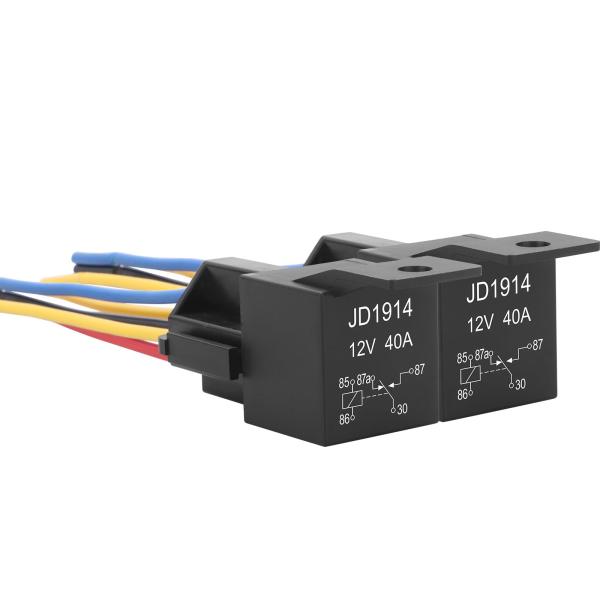 商品名: Weasch JD1914 カーリレーキット 2個パック 12V 40A SPDT 5ピン 40A 自動車用リレー 自動車用スイッチとスターター インターロッキングリレーソケットと配線ハーネス付き (2) Weasch 2 Pac...
