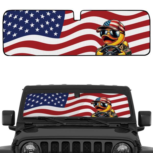 商品名: OYIXIO ダックフロントガラスサンシェード、かわいいシェードヒートシールド、51インチ x 16.1インチ、JK JKU TJ 2ドア&amp;4ドアに対応 (フラッグ) OYIXIO Duck Windshield Sun ...