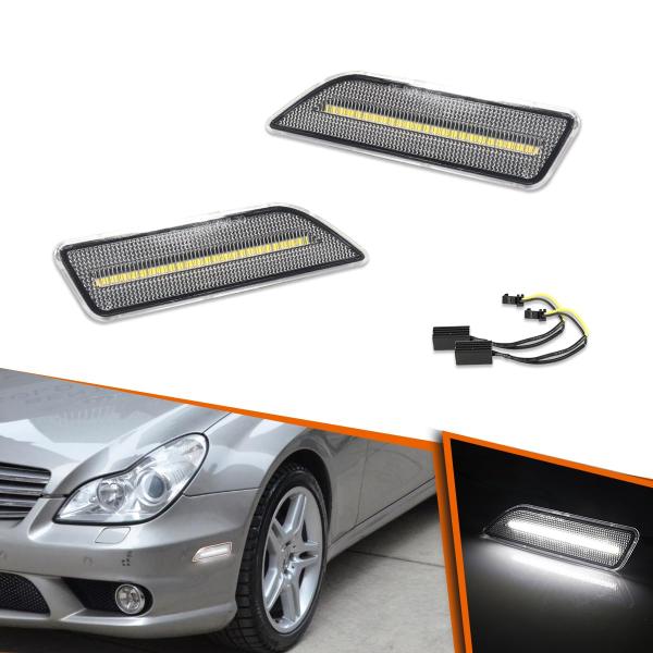 商品名:  ADIIL For 2006-2011 Mercedes Benz W219 CLS-Class Clear Lens White LED Front Bumper Side Marker Lights OEM Side Mar...