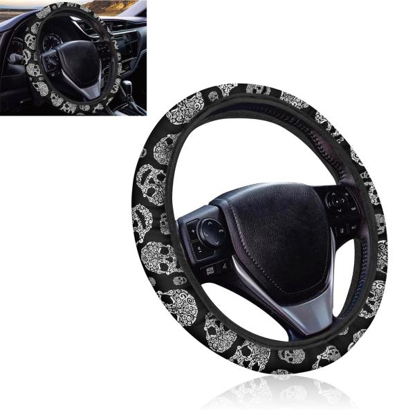 商品名: Sodcay 車用ハンドルカバー 14.9インチ ボヘミアン スタイル スカルプリント パーソナライズ デコレーション 傷防止 プロテクター タイトフィット 滑り止め 洗濯可能 通気性カバー 車用 ユニバーサル (ブラック&amp...