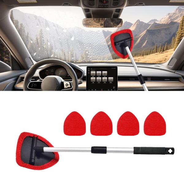 商品名: RGOAANC ロングハンドル付き洗車ブラシ、フロントガラスクリーニングツール、洗車モップキットミットスポンジカークリーニング用品キット、マイクロファイバータオルグローブユニバーサル車、RV、SUV、トラックオフィス用(レッド) ...