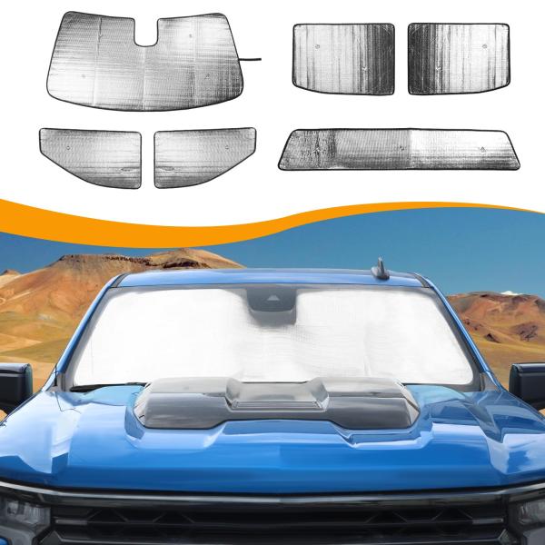 商品名: Hoolcar フロントガラス サンシェード サイドウィンドウ サンシェード サンスクリーン 断熱 リアウィンドウ サンバイザー シボレー シルバラード シエラ GMC 2019-2024用 6個 Hoolcar Windshie...