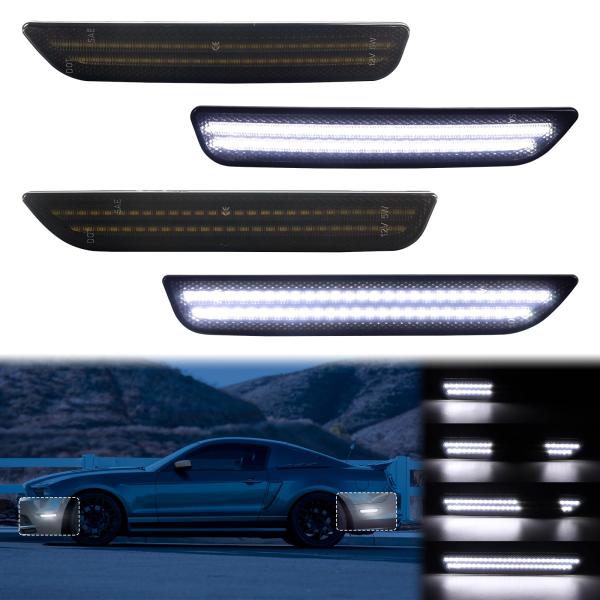 商品名:  Dynamic Sequential White LED Side Marker Lights for Ford Mustang 2010 2011 2012 2013 2014 Front Rear Bumper Reflec...