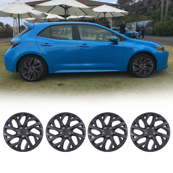 商品名: 16インチ ハブキャップ 4個セット 2017-2019 トヨタ カローラ用 ブラック マット ホイールリムカバー 装飾ナット ABS &amp; PC素材 ハブキャップ スナップオン オートタイヤカバー 交換用 外装キャップカバ...