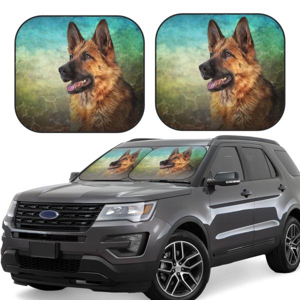 商品名:  2-Piece Windshield Sun Shade - German Shepherd Dog - Large Car Windshield Sunshade with Bag, Car Sun Visor Protect...