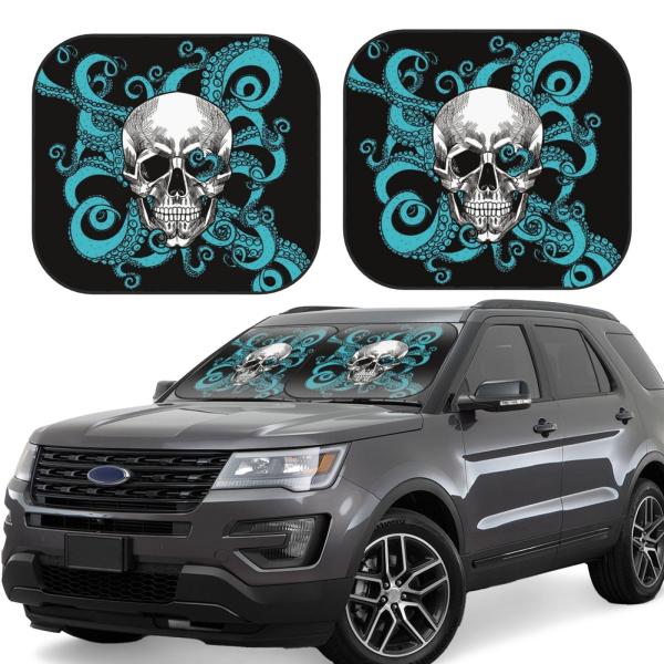 商品名:  2-Piece Windshield Sun Shade - Skull Tentacles of Octopus - Large Car Windshield Sunshade with Bag, Car Sun Visor ...