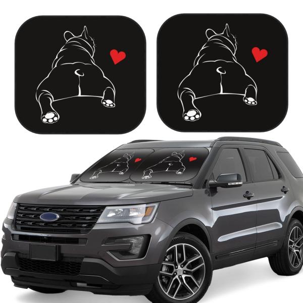 商品名:  2-Piece Car Windshield Sunshade with Bag - Dog Animal Bulldog French - Sun Shade for Front Windshield Foldable Sun...