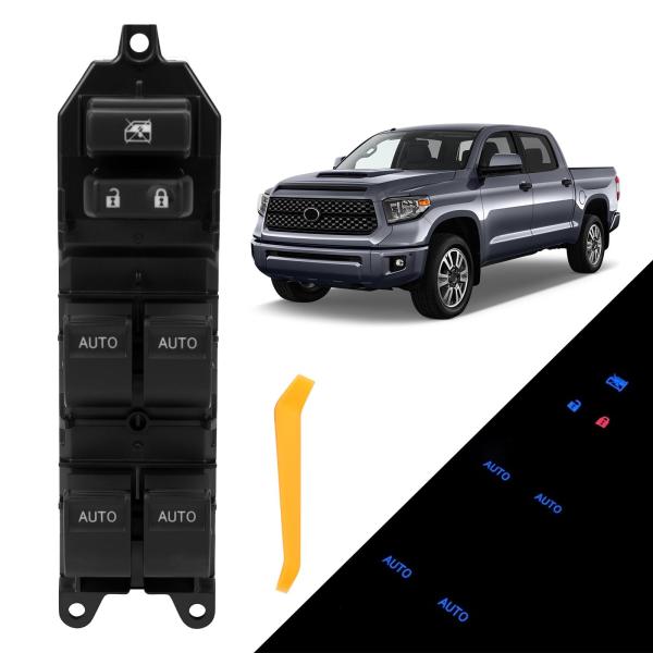 商品名: トヨタタンドラ2007-2021用ドライバーサイドLEDパワーウィンドウスイッチ、オートアップダウンフロント左サイドパワーウィンドウマスタースイッチ、OE# 84820-0R040(ブルーライト)交換用 Driver Side L...