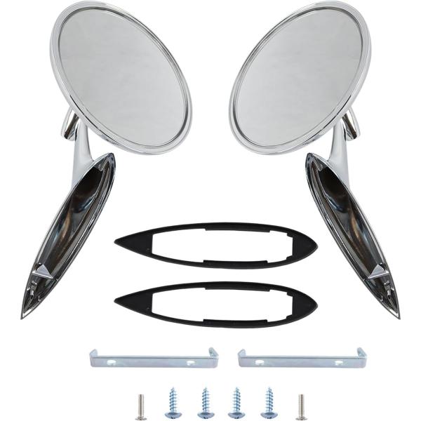 商品名:  Tiny Force Pair Polished Outside Rearview Round Bowtie Mirrors Ribbed Base Left &amp; Right Compatible With Chevy ...