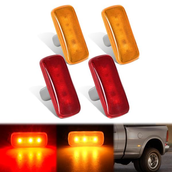 商品名:  Nilight Wheel Fender Side Marker Lights 4 PCS 3 LED Red Amber Front Rear Fender Clearance Light Plug And Play Wate...