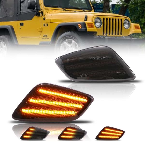 商品名:  OFFKAT Sequential Front Fender LED Side Marker Lights for 1997-2006 Je-ep Wrangler TJ, TJ Smoked Lens Side Bumper ...