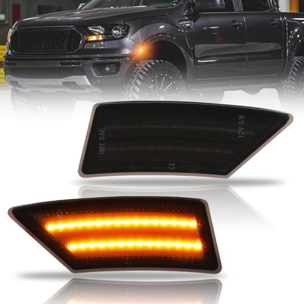 商品名:  OFFKAT Front Fender LED Side Marker Lights for 2019-2023 Ford Ranger Tremor XL XLT Lariat, Ranger Smoked Lens Side...