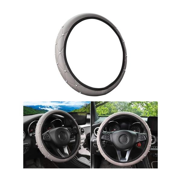 商品名: Bittwee キラキラ 伸縮性 ストレッチ カーハンドルカバー 14.5~15インチ クリスタルラインストーン 車両ステアホイールプロテクター 滑り止めダイヤモンド 自動車内装アクセサリー ほとんどの車に共通 (グレー) Bit...