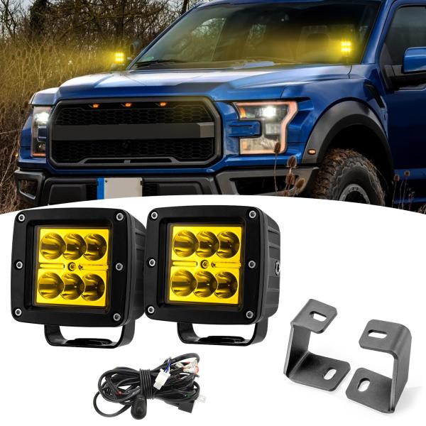 商品名:  Wsays 2PCS LED Amber Light Pods &amp; Ditch Hood Hinge LED Pod Mount Bracket w/Wiring Kit Compatible with Ford F15...
