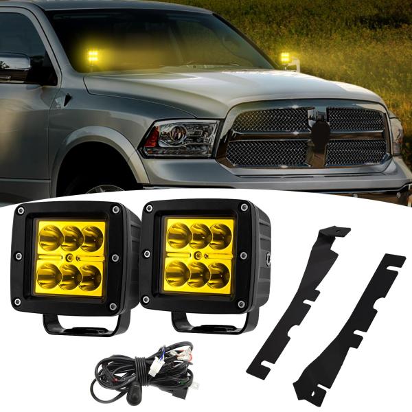 商品名:  Wsays 2PCS LED Amber Light Pods &amp; Ditch Hood Hinge LED Pod Mount Bracket w/Wiring Kit Compatible with Dodge RA...