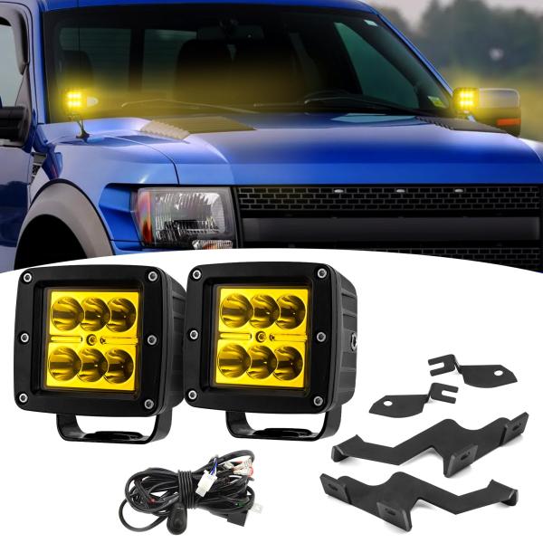 商品名:  Wsays 2PCS LED Amber Light Pods &amp; Ditch Hood Hinge LED Pod Mount Bracket w/Wiring Kit Compatible with Ford F15...