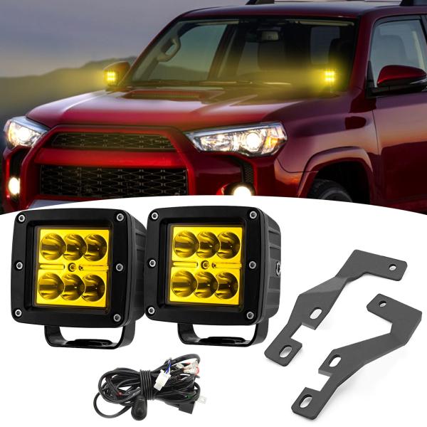 商品名:  Wsays 2PCS LED Amber Light Pods &amp; Ditch Hood Hinge LED Pod Mount Bracket w/Wiring Kit Compatible with Toyota 4...