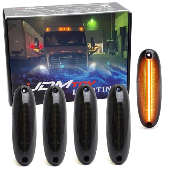 商品名: iJDMTOY 5個セット ブラックアウトスモークレンズ アンバー フルLEDストリップ ティアドロップ キャブ ルーフ クリアランスマーカーライトアセンブリ 2008-2014 Freightliner Cascadia、11-...
