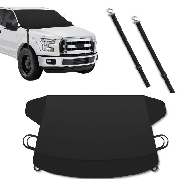 商品名: DYEKNEE 1 PC 車用フロントガラスカバー、170 cm x 107 cm 190 D 厚手オックスフォード布 凍結防止 霜防止 雪カバー、盗難防止デザイン 車内 プライバシーカバー、ほとんどの車に適しています (ブラック...