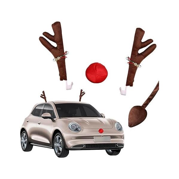 商品名: Crynod 4個 自動車クリスマストナカイの角の装飾、自動車のクリスマスデコレーショントナカイキット、自動車の角と赤い鼻セット、ほとんどの車にユニバーサル(ブラウン) Crynod 4 PCS Automotive Christ...