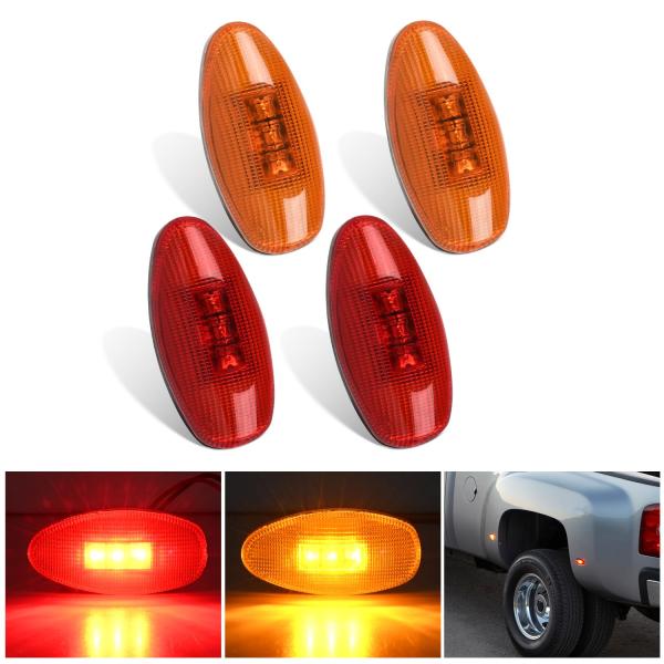 商品名:  Nilight Fender Side Marker Lights 4 PCS 3 LED Red Amber Front Rear Fender Clearance Marker Light Compatible with 2...