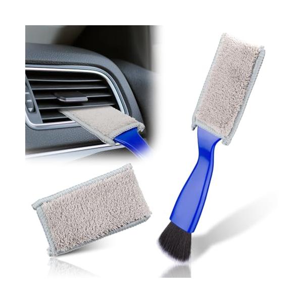 商品名: カークリーン用ダブルヘッドブラシ、2イン1カーディテーリングブラシ、ダブルエンドポータブルダストブラシ、クリーニングクロス2個付き、ユニバーサルダスト除去ブラシ、エアコンコンセント、ダッシュボードスクリーン(ブルー) Double...