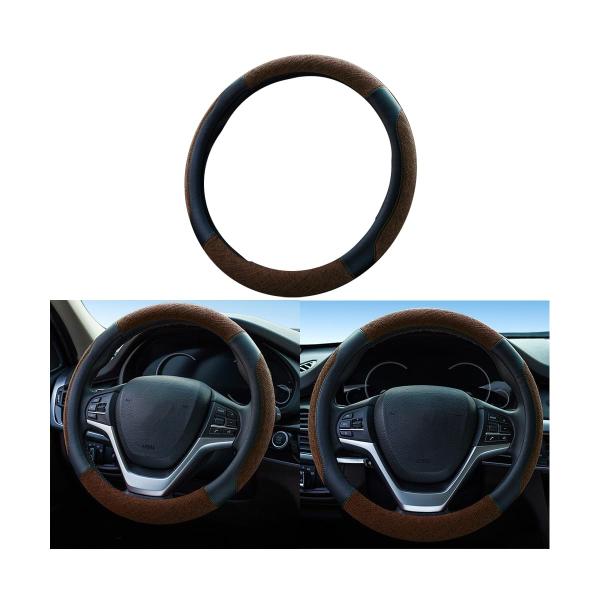 商品名: Zipelo 車用ハンドルカバー 通気性 ソフト 自動車ハンドルプロテクター 滑り止めリネン生地 車両ハンドル保護アクセサリー RV、SUV、トラックにユニバーサル(ブラック/コーヒー) zipelo Car Steering W...