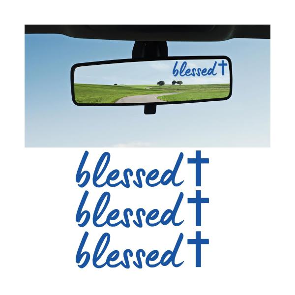 商品名: Bittwee Blessed Car バックミラーデカール3点、車両リアビュービニールアファメーションステッカー、自動車用ウィンドウデコレーションラベルデカールアクセサリー、SUV、セダン、トラック用ユニバーサル(ブルー) Bi...