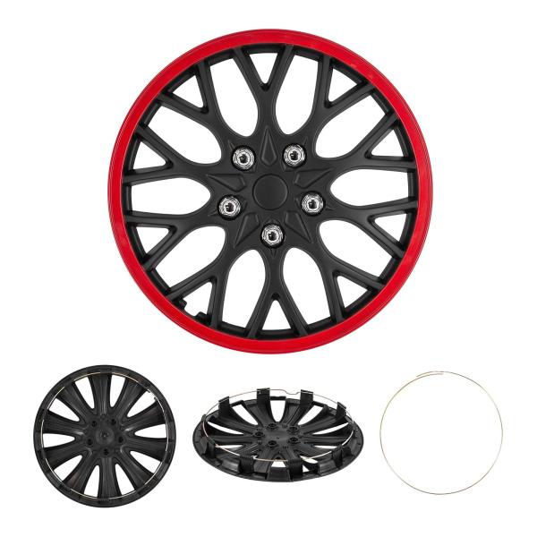 商品名:  Cobra-Tek Set of 4 Hubcaps Wheel Cover Black Red Universal, Fits Steel Wheels, Tapas para Rines, (16”, 15” inch R1...