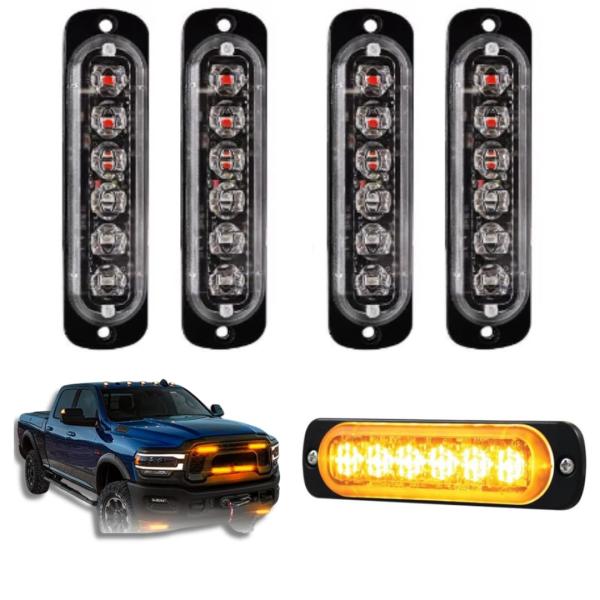 商品名:  4-Pack Amber LED Strobe Lights for Vehicles ? Super Bright, Waterproof, 6-LED Emergency Lights, 12V-24V Surface Mo...