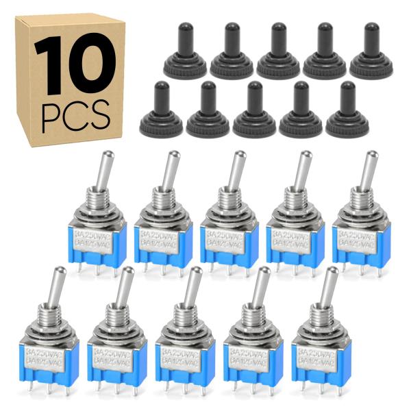 商品名:  10PCS Miniature Toggle Switch with Waterproof Cap MTS-102, ON/ON SPDT 3Pin 6mm/0.23" Heavy Duty 6A Mini Micro Rock...