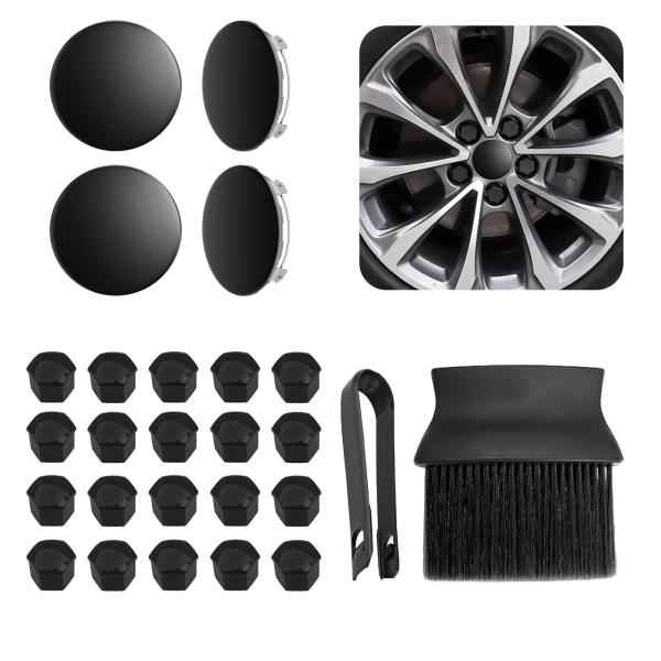 商品名: Tesla用ホイールセンターキャップ:ホイールハブキャップセンターカバー TeslaモデルX S 3 19インチホイール用 ハブセンターキャップ4個+ラグナットカバー20個+レンチ1個+ダスターロゴなし(ブラック) Wheel C...