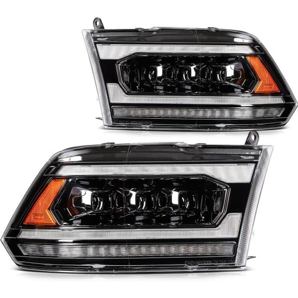 商品名:  AMCCM Driver Side And Passenger Side Headlight Assembly fit for 2009-2018 For Dodge For Ram 1500/2500/3500 Black H...